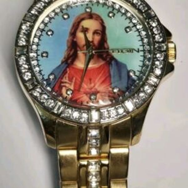 Elgin Jesus Christ Dial Crystal Accent Quartz Watch FG9116 USED Working ...