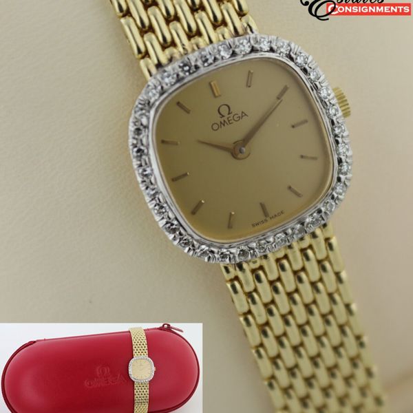 Vintage Omega 1985 cal.1455 14k Gold Diamond Bezel ladies Watch ...