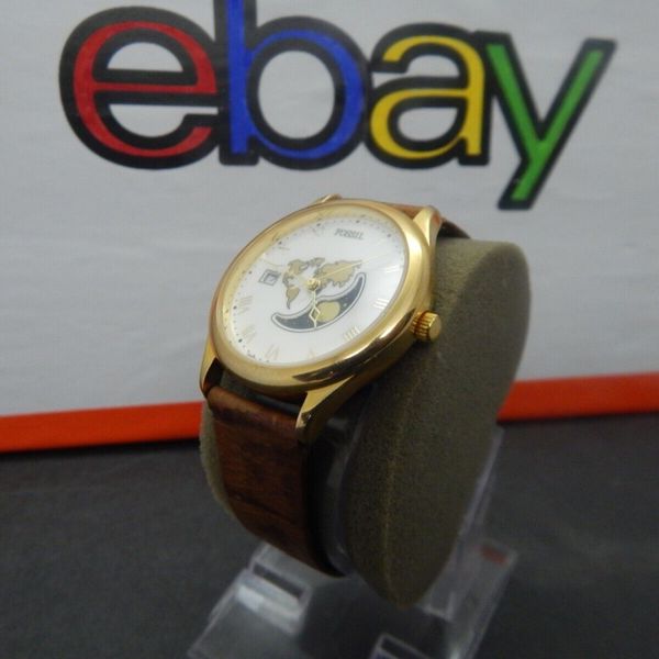 Fossil World Watch Unisex Vintage Sun Moon Date World Map Dial 35mm ...