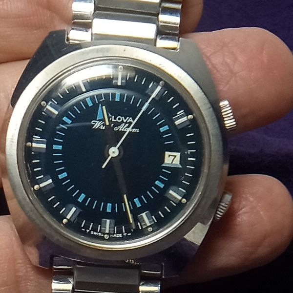 Bulova Wrist Alarm Steel Watch All Original Blue Dial EUC RARE ...