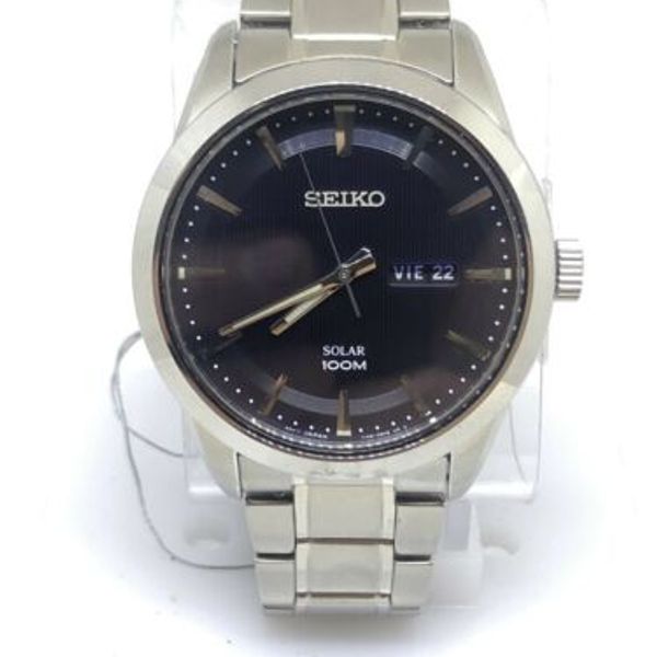 Seiko Solar Blue Dial Silver Tone Stainless Steel Men's Watch SNE361 ...