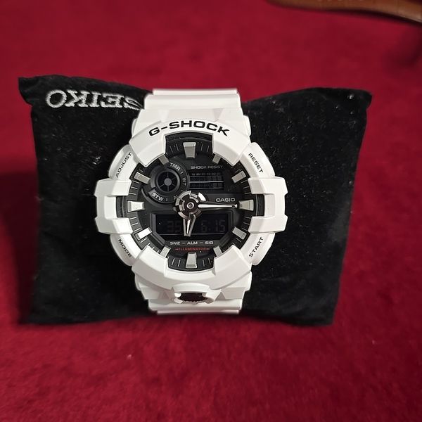 Casio Men's Watch G-Shock Quartz Black Analog-Digital Dial White Strap ...