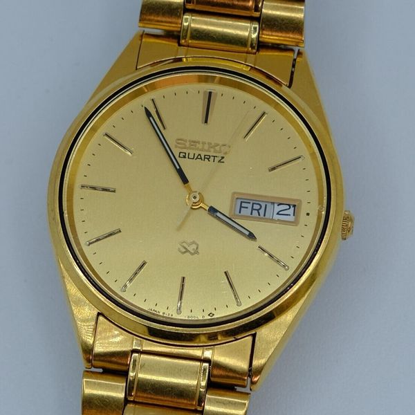 Vintage 90S Seiko SQ Men Day Date Quartz Gold Watch Like New 8123-8009 | WatchCharts Marketplace