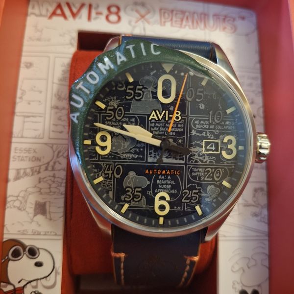 AVI-8 Spitfire Smith Peanuts Snoopy Flying Ace Blue Automatic Watch 117 ...