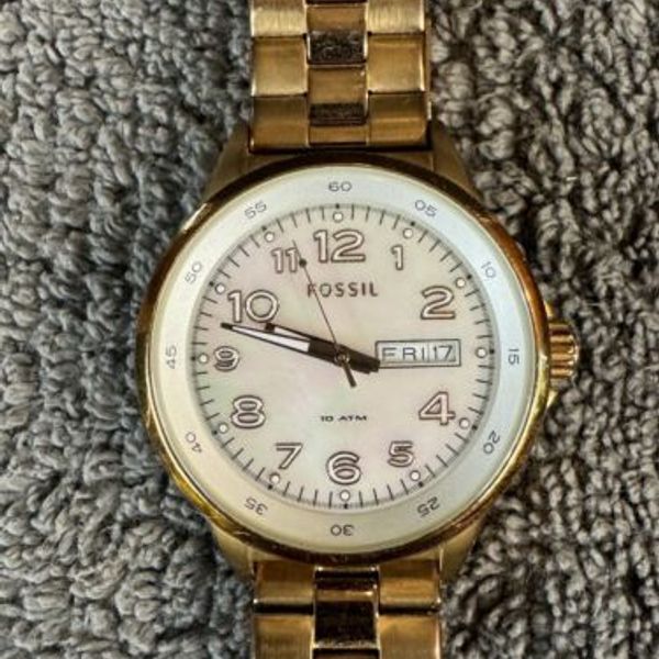 Fossil AM-4334 All Stainless Steel Quartz Analog Ladies Watch New ...