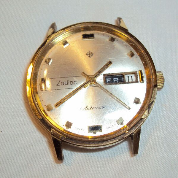 Vintage Swiss Zodiac 86 Automatic mens 21 jewel watch parts repair 18K ...