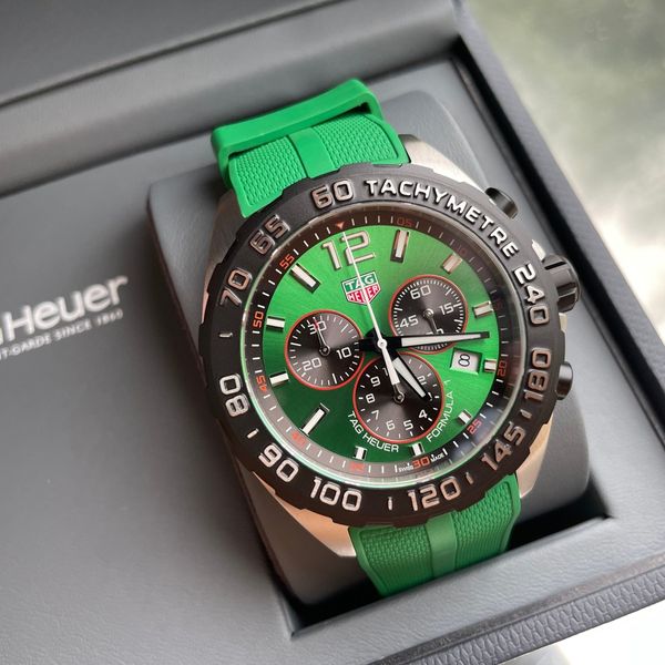 New Tag Heuer Watch Formula 1 Green Rubber Strap Chronograph CAZ101AP ...