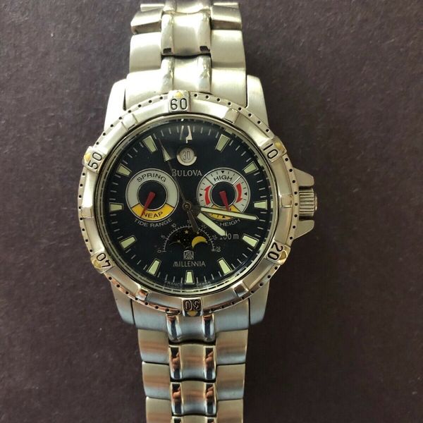 Mens Bulova Millenia Watch, Quartz, Model 96B85, Tide/Moon Dials Made ...