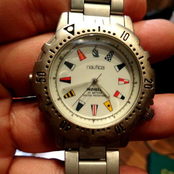 Nautica Indiglo Naval Flag Watch 50 m Water Resistant NEEDS BATTERY ...