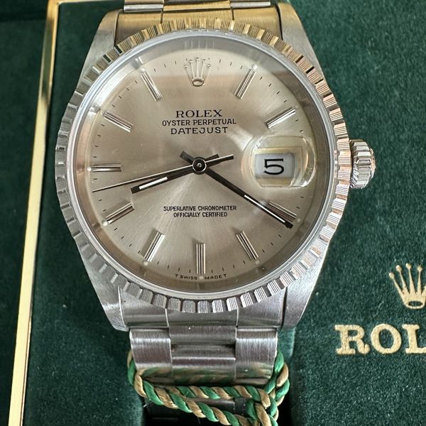Rolex 36mm Stainless Steel Watch W/Engine Turned Bezel-Runs Perfectly ...