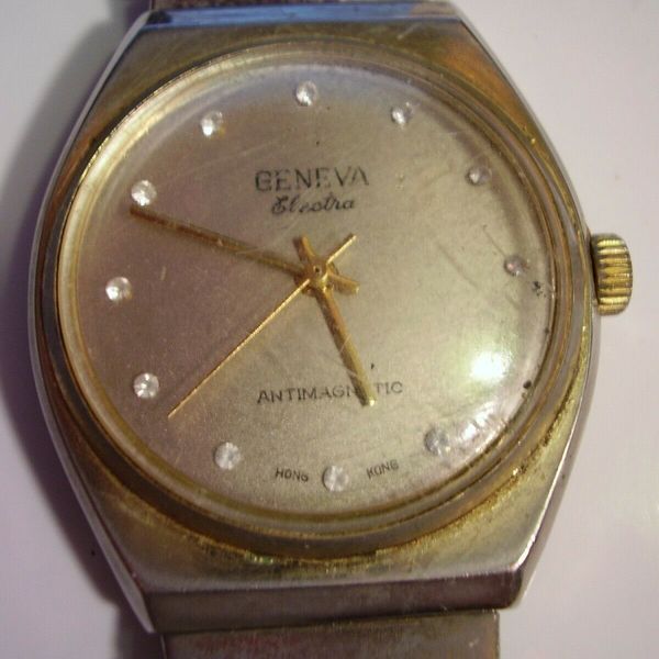 VINTAGE MANS GENEVA ELECTRA WATCH-ANTI-MAGNETIC EARLY WRISTWATCH ...