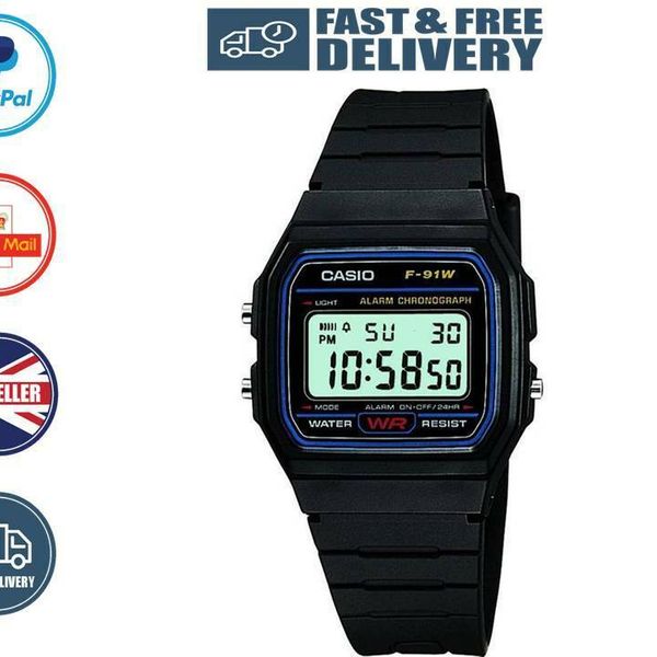 New Casio F91-W Classic Digital Retro Sports Alarm Stopwatch Black UK ...