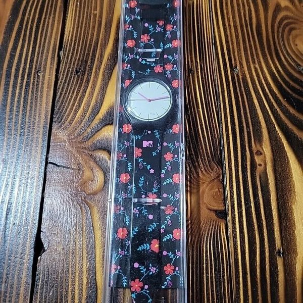 rare new 2011 MTV Watch made by swatch Black Floral works but **dead ...
