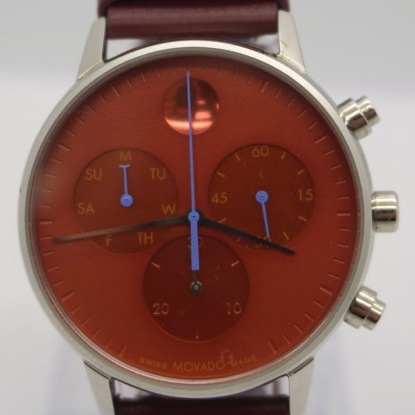 MOVADO BOLD 43MM RED CHRONOGRAPH DIAL RED LEATHER STRAP MENS WATCH ...