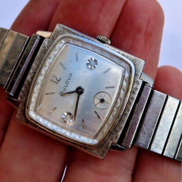 RARE Vintage Bulova Men's Square Wind Up Swiss Watch Wristwatch M6 10K ...