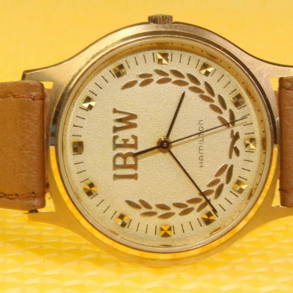 Men's Vintage HAMILTON "9812" Quartz Watch IBEW Leather Band SWISS MADE ...