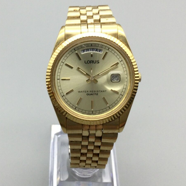Lorus Watch Women 35mm Gold Tone Day Date V544-8A50 New Battery 7 ...