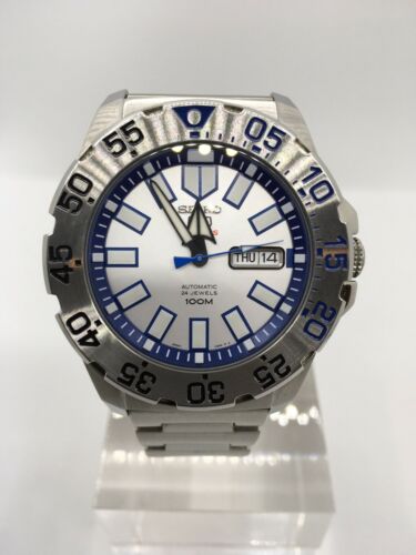 Seiko 5 Sports Baby 'Ice Monster' 'Snow Monster' Silver Steel Blue Dial ...