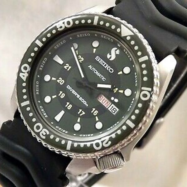 Seiko Ceramic Military Green ScubaPro Diver Day Date Automatic Watch ...