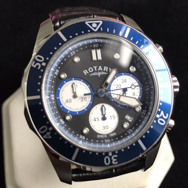 Men's Genuine Rotary Chronograph Batman Panda Blue Black Watch GS00092 ...