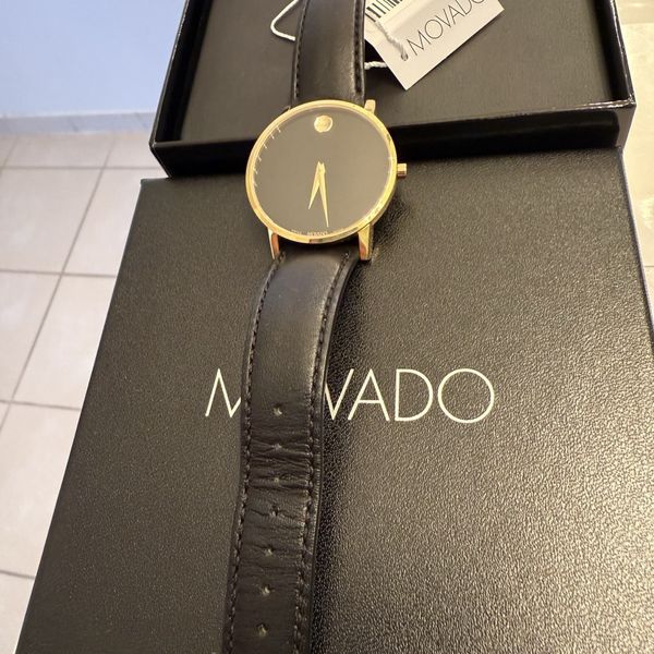 Movado Men's Watch 0607271 Museum Black Dial Swiss Gold 40mm Leather ...