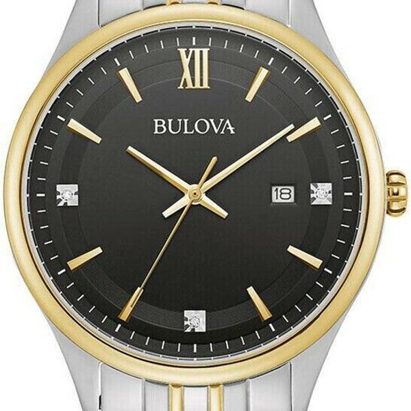 Bulova 98D160 Men's Two Tone Stainless Steel Black Dial Analog Date ...