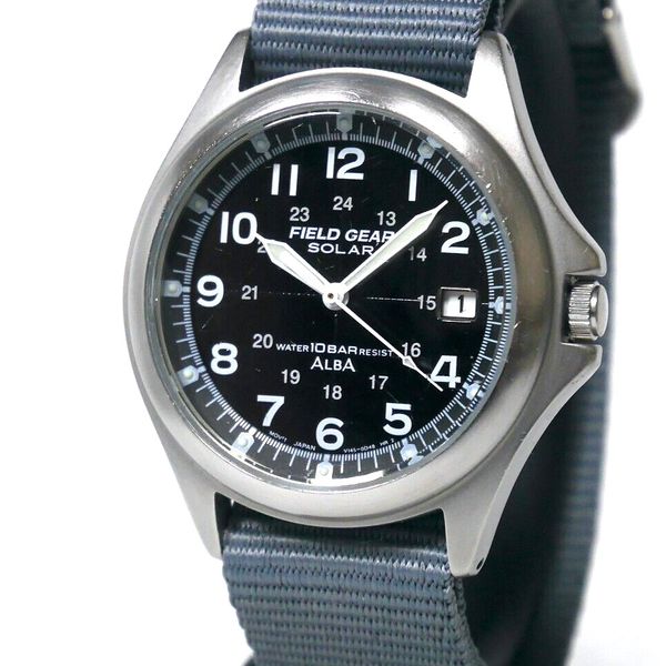 SEIKO ALBA FIELD GEAR Military Watch V145-0B30 2007 Black Solar Power ...