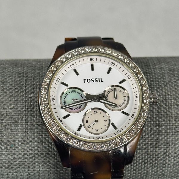 Fossil Watch Womens 37mm Stella Pave Bezel Tortoise Shell Band 6" New ...