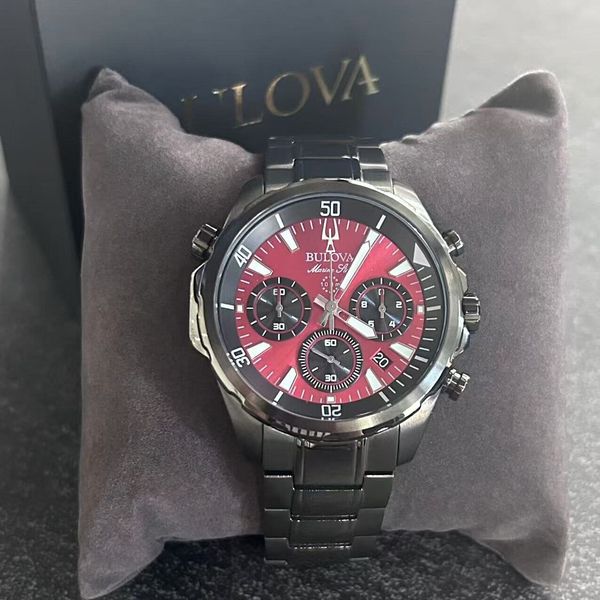 New Bulova - 98B350 - Men's Marine Star Quartz Chronograph Red Dial ...