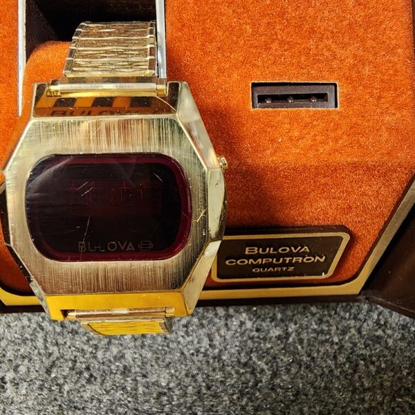 Vintage BULOVA COMPUTRON 1970's Red LED GOLD Wrist Watch - Works ...