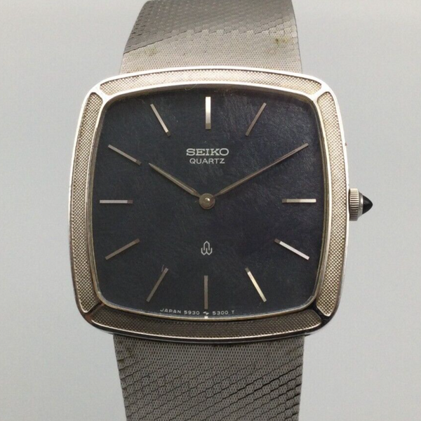 Vintage Seiko Watch Men 29mm Silver Tone Black Square Dial New Battery ...