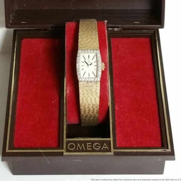 Vintage Mid Century Unworn 14k Gold Diamond Omega Long Ladies Watch w ...