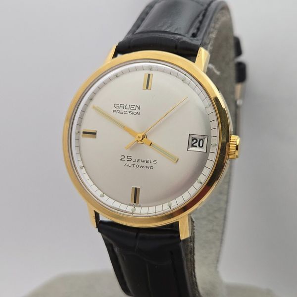 Vintage GRUEN men's automatic watch 712CA 25Jewels DATE swiss 1960s ...