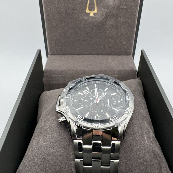 New Bulova Marine Star 96B272 Black Dial Stainless Steel Men's Quartz ...