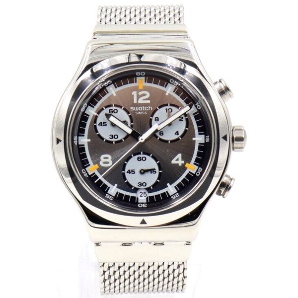 New Swiss Swatch Irony TV Time Steel Mesh Chronograph Watch 43mm ...
