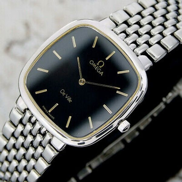 Authentic Omega DeVille Square Black Dial Stainless Steel Quartz Mens ...