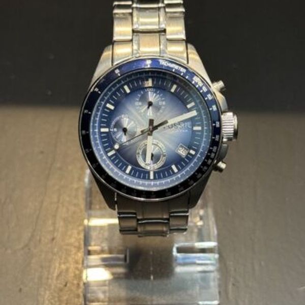 Fossil Ch-2589 Decker Stainless Steel Blue Dial Chronograph Men's ...