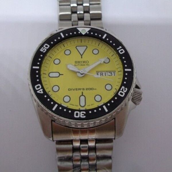 Seiko Diver Mens Watch Day & Date 7S26-0030 Mod Yellow Dial SKX013 Sn ...