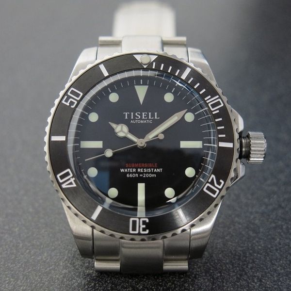 TISELL AUTOMATIC VINTAGE DIVER WATCH 40 MM, BLACK WITHOUT DATE ...