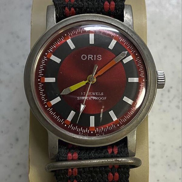 [Working] ORIS Swiss Made 80s Vintage Men's Hand-wound Watch Red Dial ...