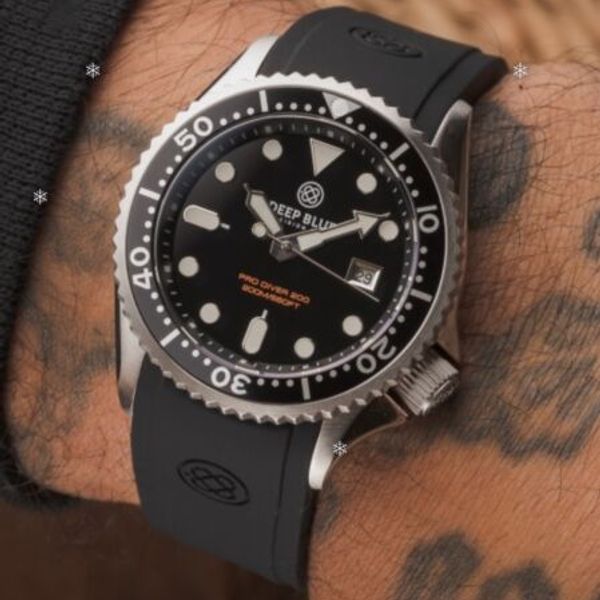 Deep Blue Precision 41mm Quartz Black Pro Diver Watch 200m Sapphire ...