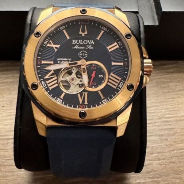 Bulova Men's Marine Star Automatic Blue Dial Watch 45mm 98A227 Used ...
