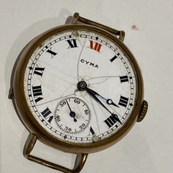 1930s CYMA Cal. 370 Cushion Military Style Trench Watch Gold Plate ...