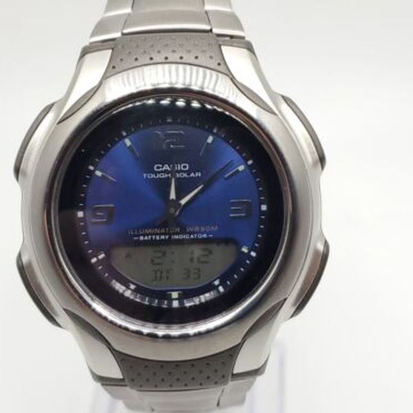 Casio 2790 Tough Solar Watch Mens Working Blue Dial Silver Tone 38mm ...