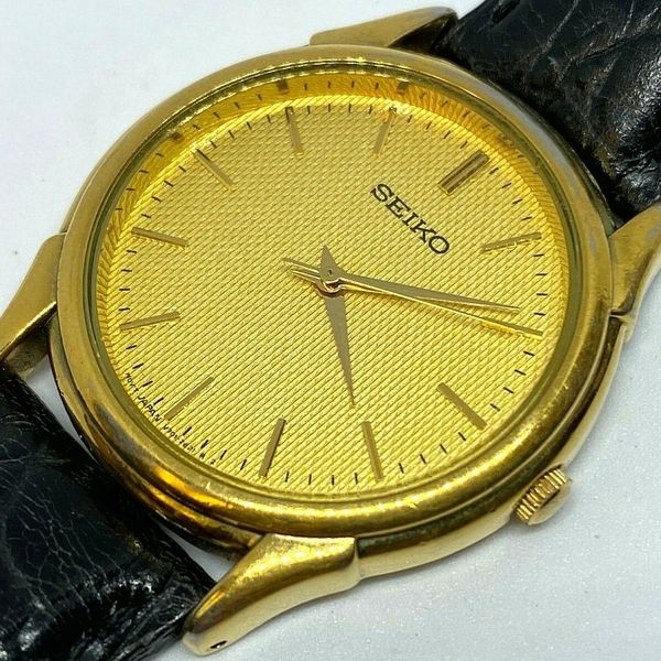 Vintage Seiko V701-1920 Men Gold Tone Leather Analog Quartz Watch Hours~New Batt | WatchCharts ...