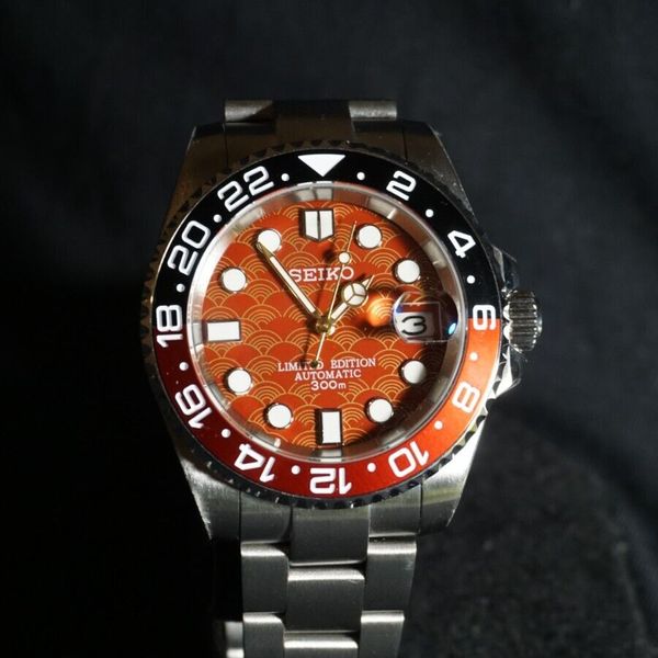Seiko Mod red japanese Automatique, 40mm, Metal watch strap, original ...