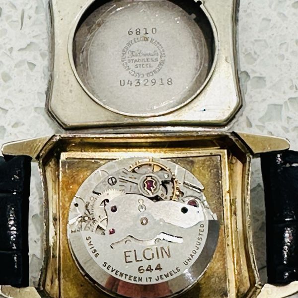 RARE 40s Vintage ELGIN 17J Swiss 644 Selfwind Gold Dial 28x39mm Mens ...