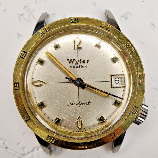 RARE Vintage WYLER TRI SPORT Incaflex wrist watch with ORIGINAL Bezel ...