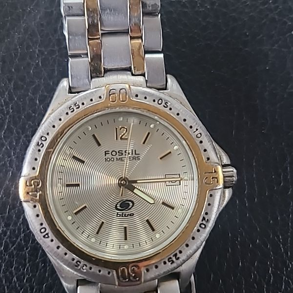 Fossil Blue Watch Men Silver Gold Two Tone Date AM-3259 | WatchCharts ...