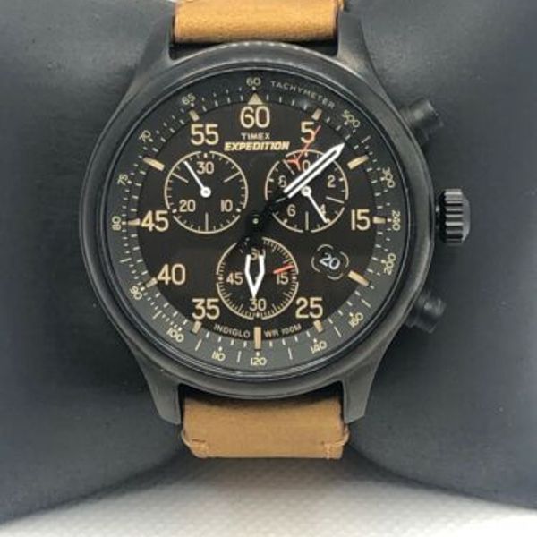 Timex TW4B12300 Men's Leather Analog Black Dial Quartz Genuine Wrist ...